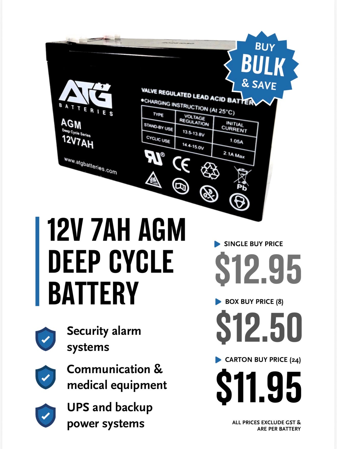 12V 7AH AGM ( box of 8 ) – ATG Battery Shop